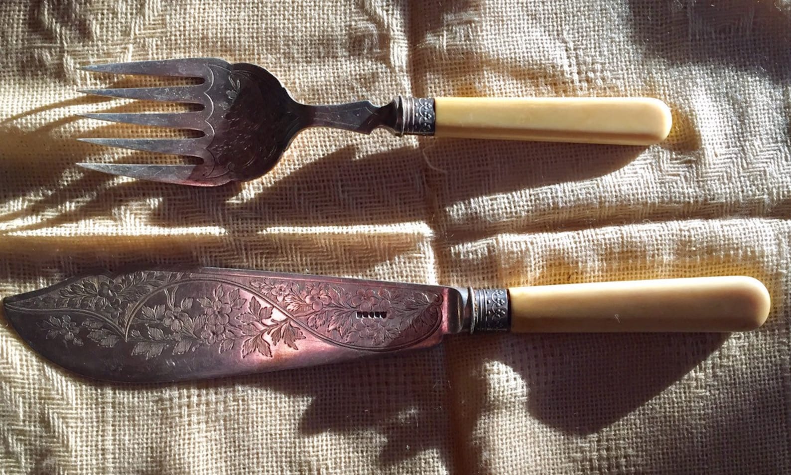 Antique English Fish Serving Fork and Knife Set Ornate Fish | Etsy