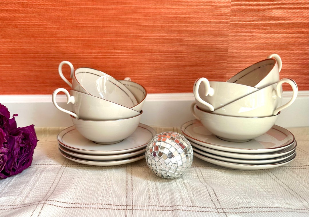 Set of 8 Tea Cups and 7 Saucers Society Fine China Serenity Made in USA ...