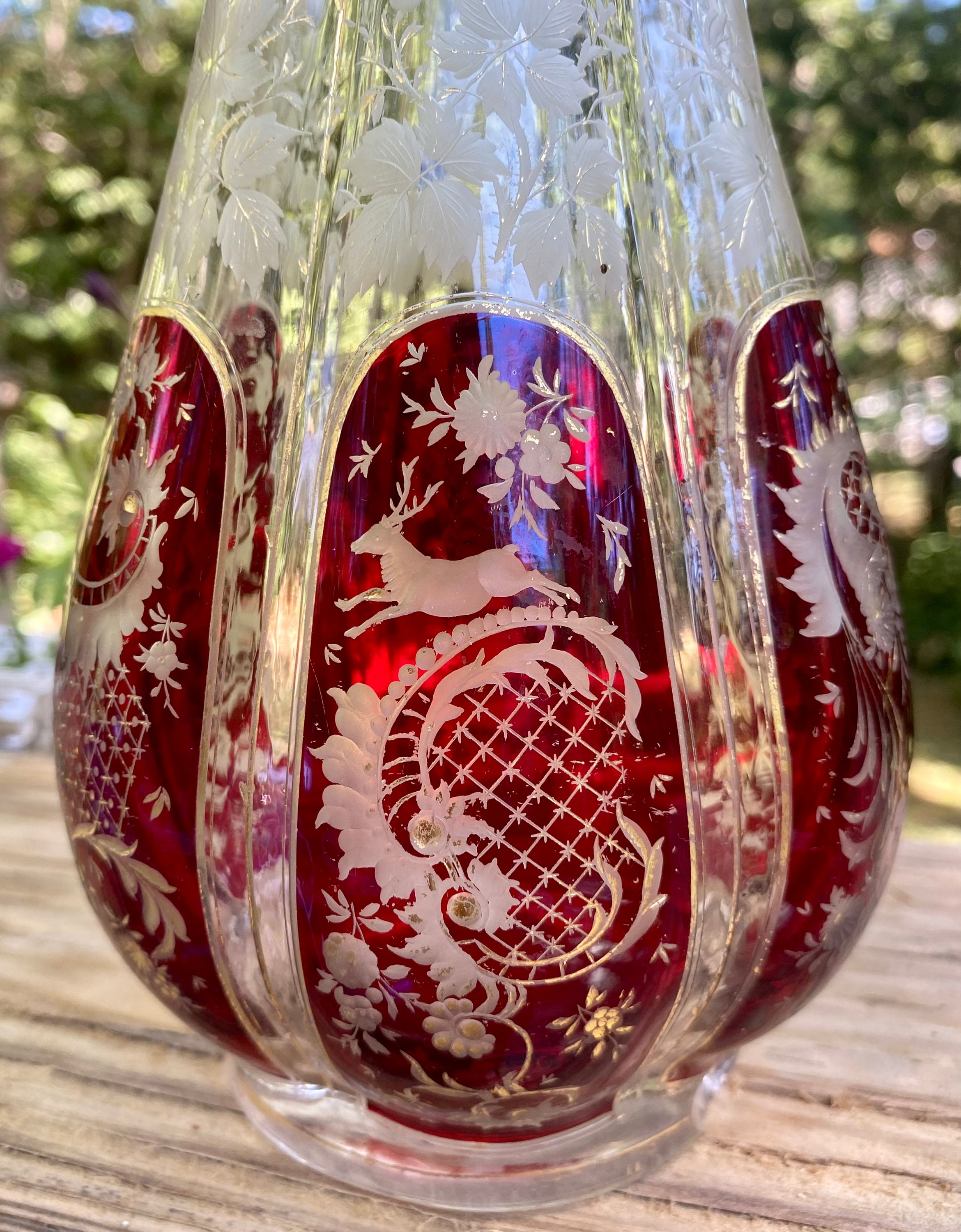 Antique Bohemian Ruby Red Crystal Vase With Gold Details - Etsy