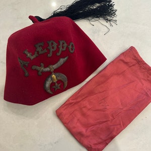 Antique Masonic Shriner’s Fez Hat Masonic Aleppo Tassel With Case Size ...