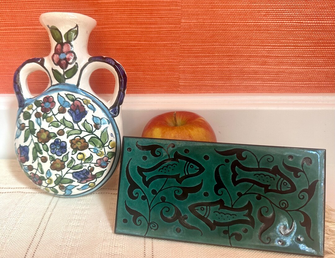 Matraz de Jerusalén armenio colorido pintado a mano y placa de pared de ...