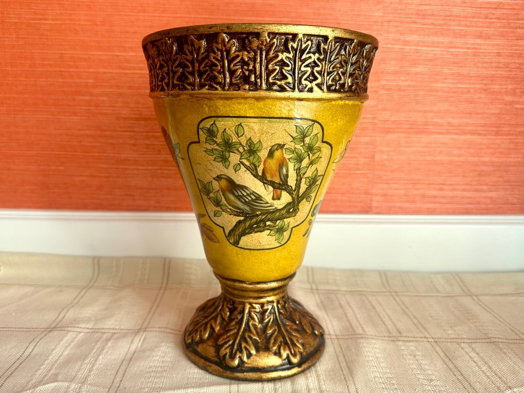 Large Hand Painted Cachepot Urn Planter Vase With Birds Cache Pot ...