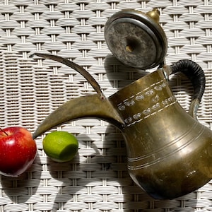 Large Antique Solid Brass Syrian Turkish Dallah, Exotic Brass Pitcher ...