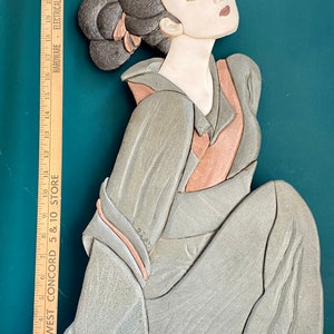 Geisha Natural Stone Wall Plaque Relief, Artist Signed, Large Stunning ...