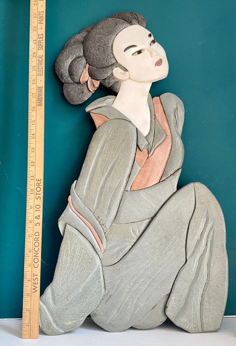Geisha Natural Stone Wall Plaque Relief Artist Signed Large - Etsy