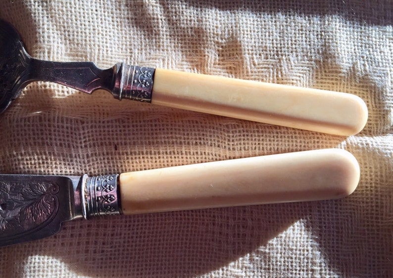 Antique English Fish Serving Fork and Knife Set Ornate Fish - Etsy