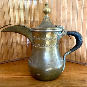 Large Antique Solid Brass Syrian Turkish Dallah, Exotic Brass Pitcher ...