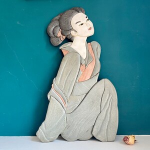 Geisha Natural Stone Wall Plaque Relief, Artist Signed, Large Stunning ...