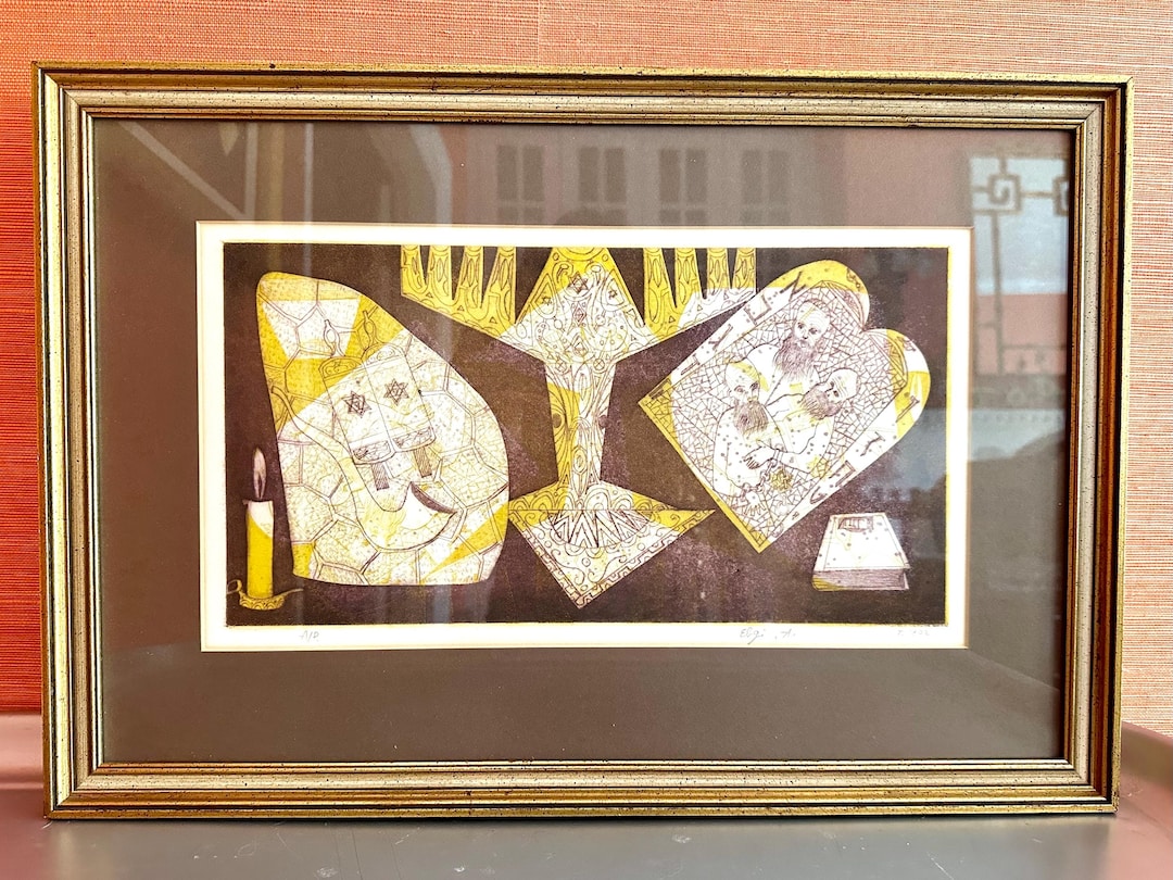 Amram Ebgi Framed Original Etching Art Print Signed Judaica Hebrew ...