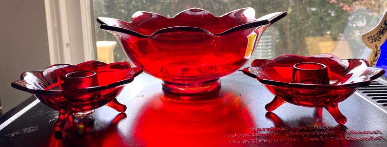 Vintage Rare Fenton 848 Lotus Amberina Ruby Red Orange Glass - Etsy