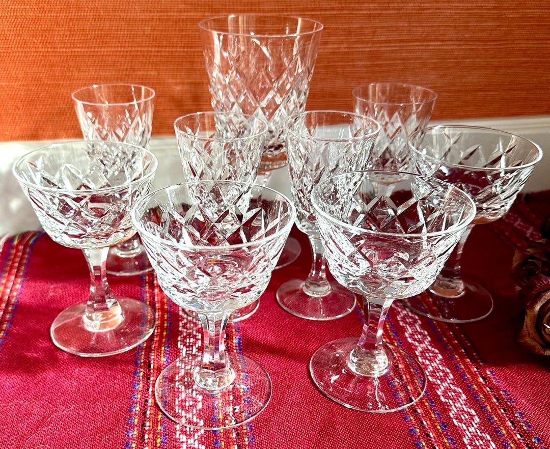Royal Brierley Crystal Stemware Set: Criss Cross Pattern, 9 Pieces - Etsy