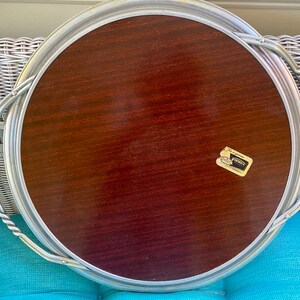 1950s Round Tray 18” Faux Wood Cyanamid Co. Formica With Wrought ...