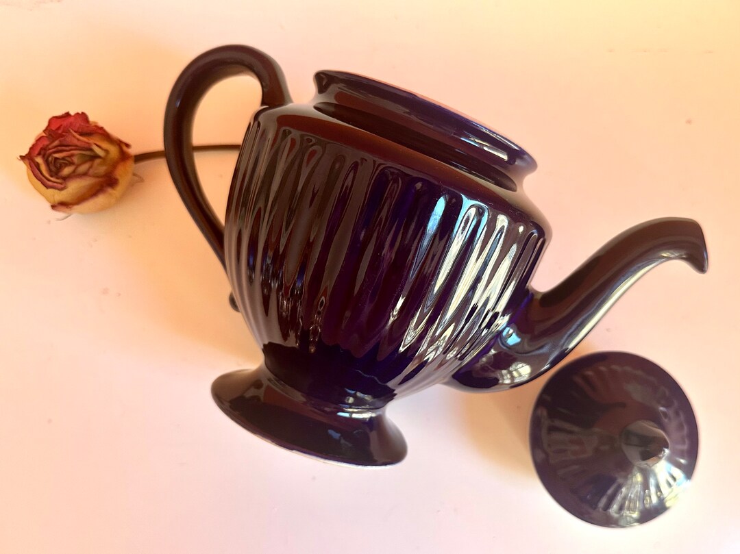 Blue Hall China Teapot Los Angeles Pattern Hall Pottery Cobalt Blue 4 ...