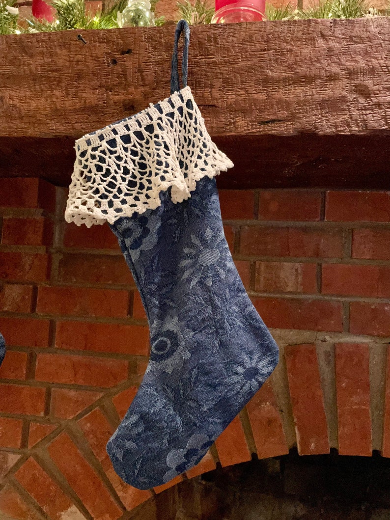 Navy Blue Jacquard Fabric Stockings With Vintage Lace Cuffs - Etsy