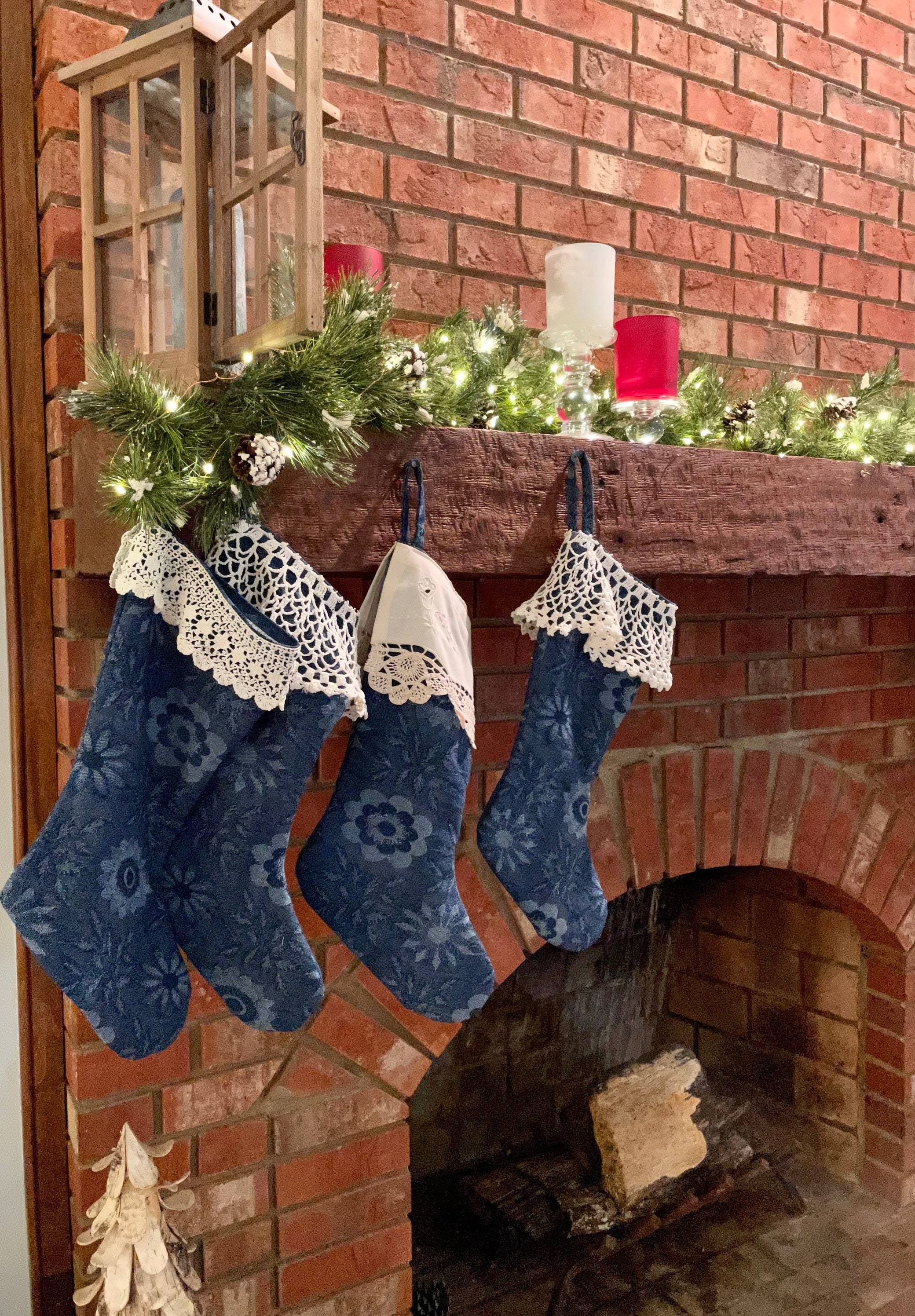 Navy Blue Jacquard Fabric Stockings With Vintage Lace Cuffs - Etsy