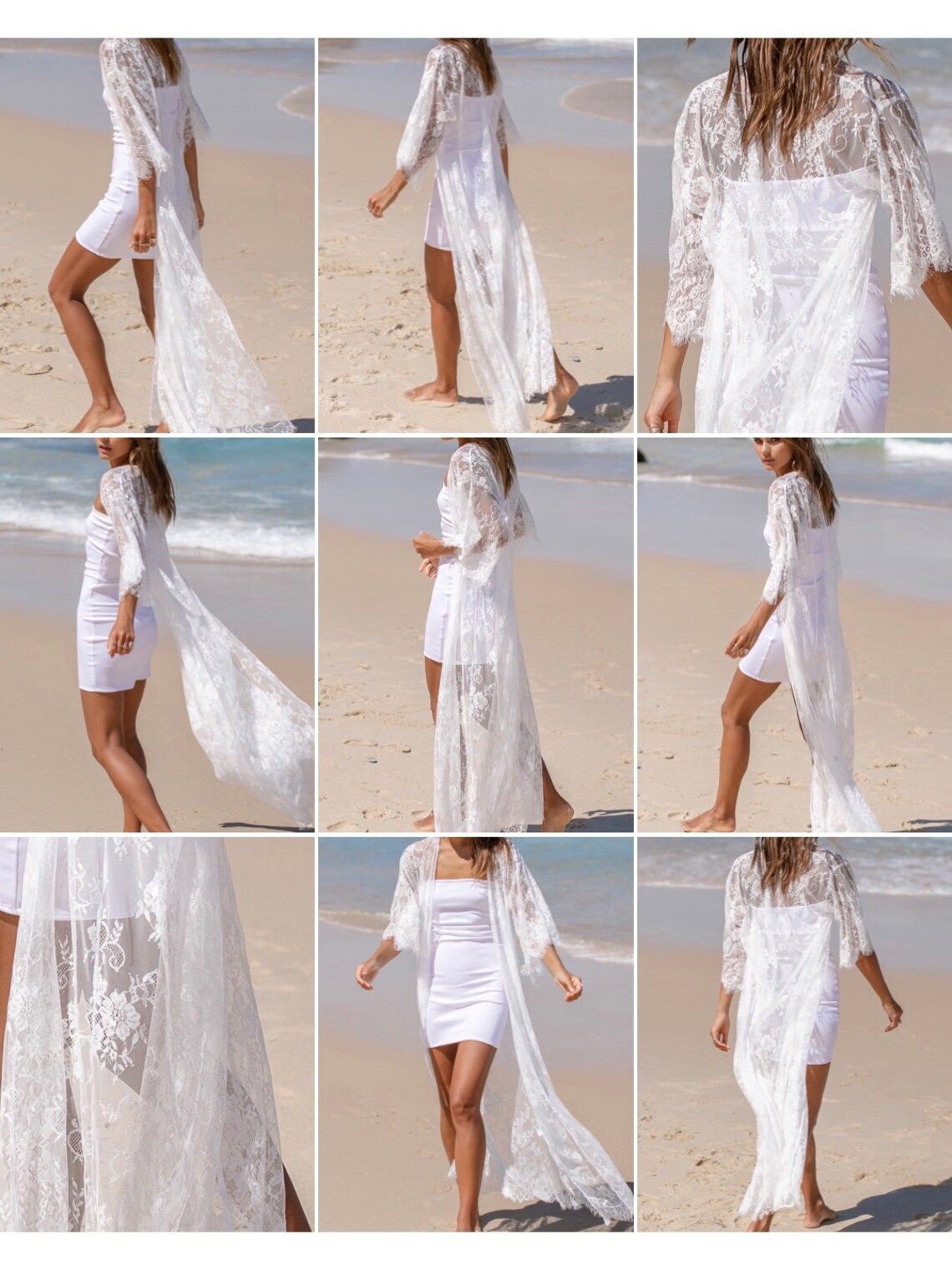 WHITE Lace KIMONO Long Sleeve Cape KAFTAN Robe Sequin Wedding - Etsy