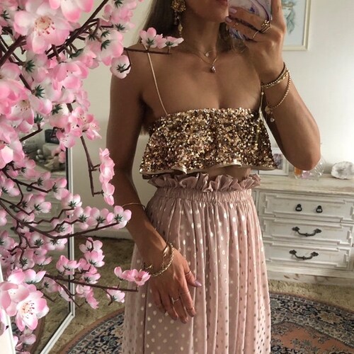 Gold Bandeau Top Sequin Bronze Polka Dot Skirt viewmyshop - Etsy Australia