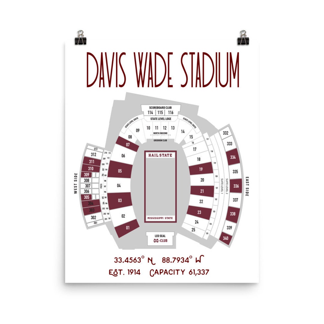 Mississippi State Football Davis Wade Stadium Poster Print - Etsy
