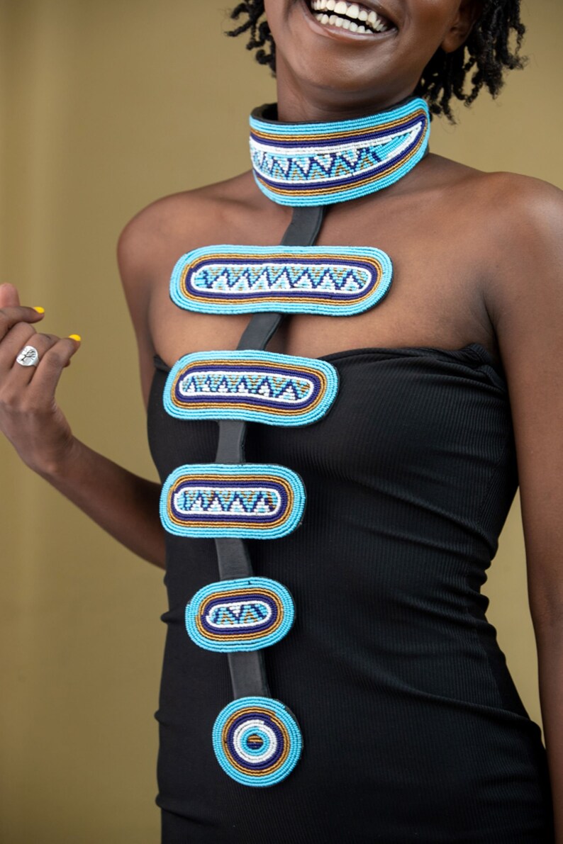 African Maasai Handmade Leather Beaded Choker |leather Necklace |tribal ...