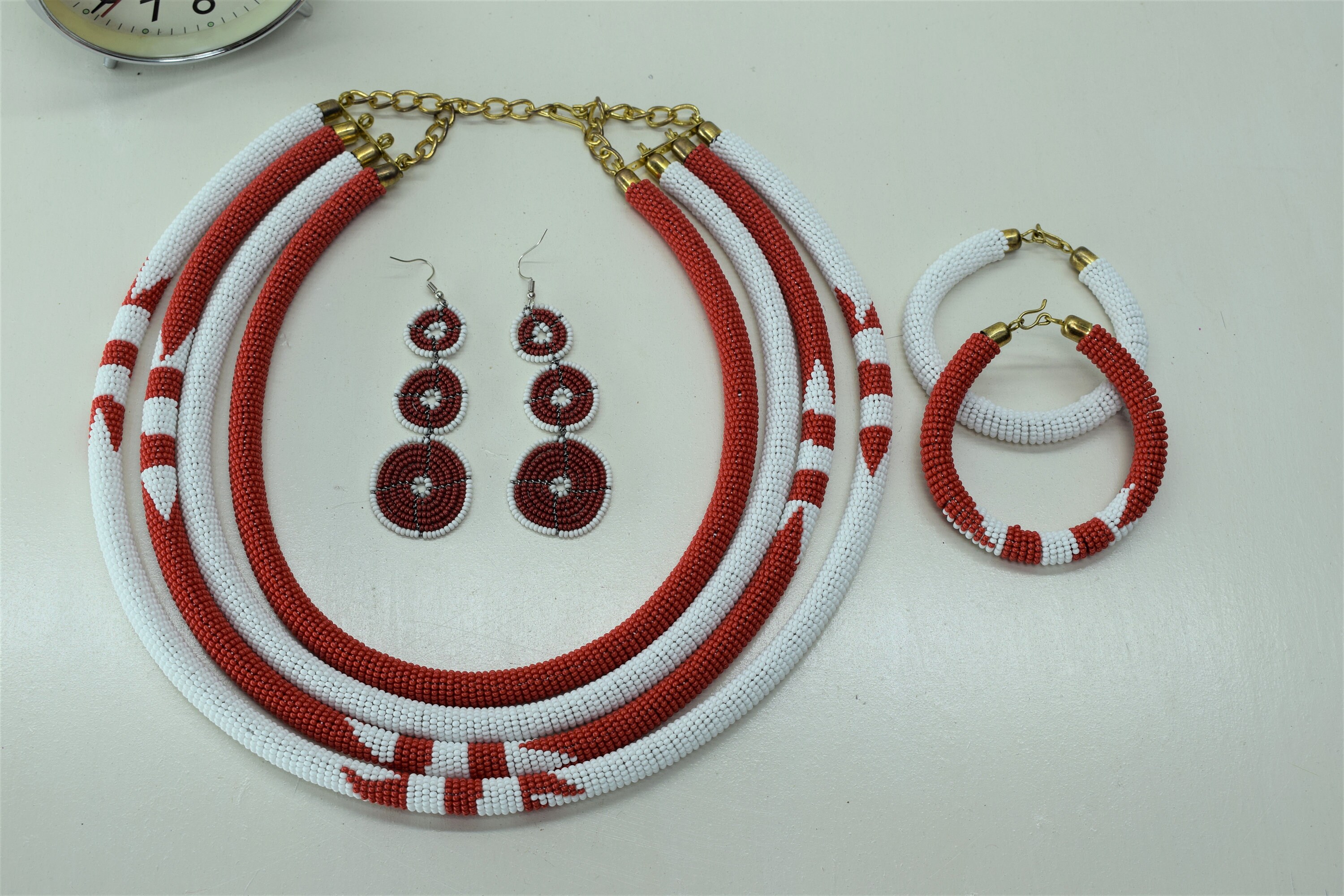 Handmade Maasai Beaded Necklace, Red & White African Statement Jewelry ...