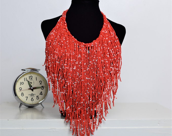 African Maasai Handmade Beaded Necklace tribal chunky red - Etsy