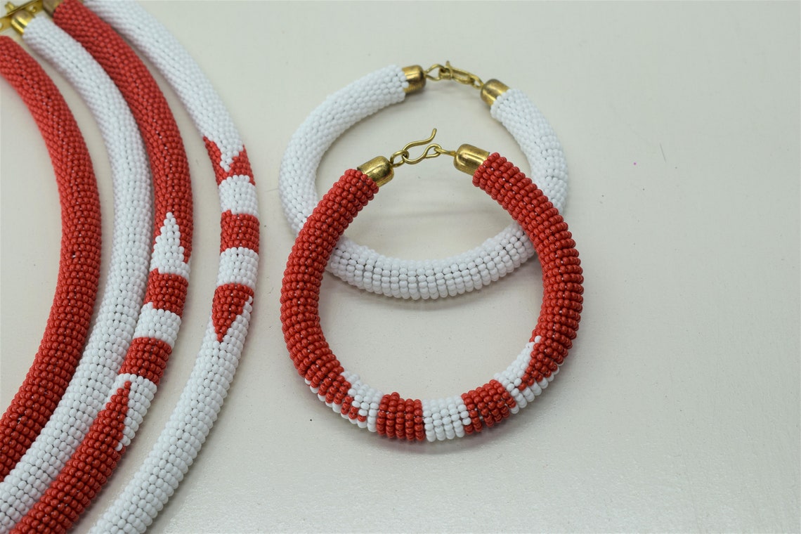 Handmade Maasai Beaded Necklace, Red & White African Statement Jewelry ...