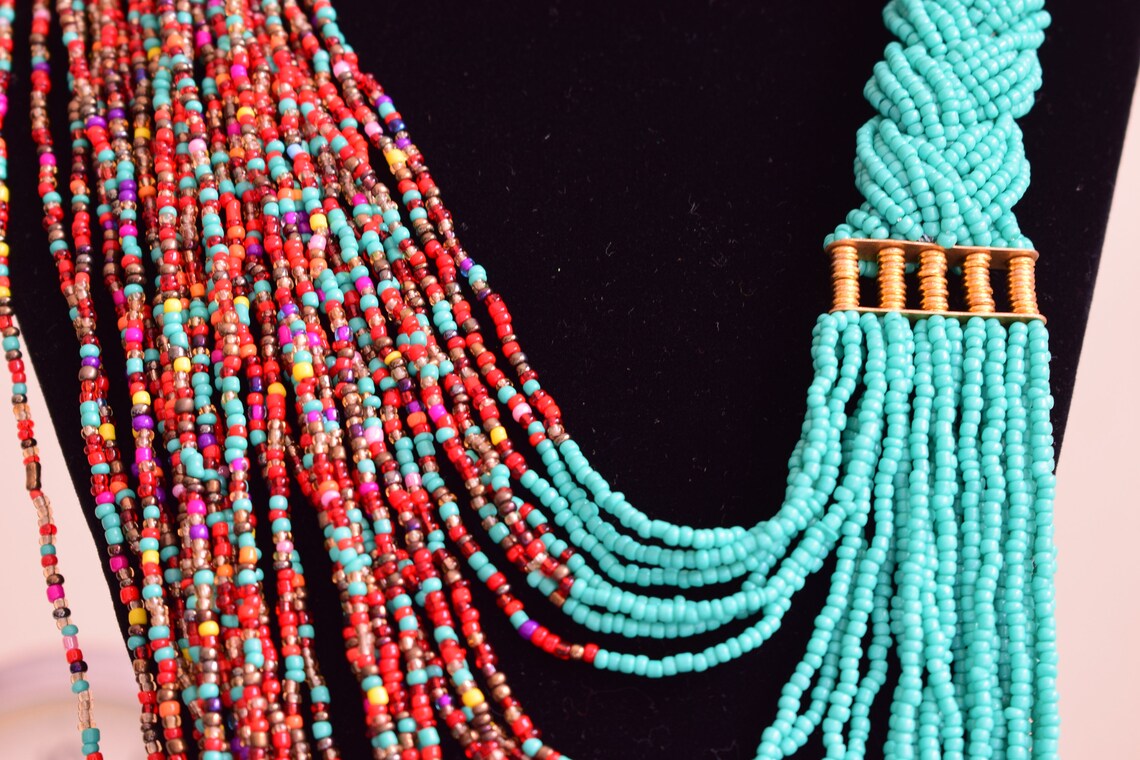 Handmade African Beaded Necklace | Chunky Tribal Jewelry - Etsy