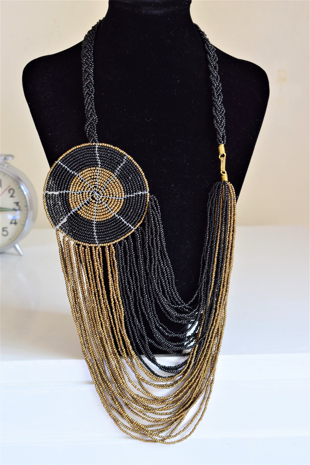 African Necklace |handmade Beaded Necklace |tribal |chunky |zulu |black ...