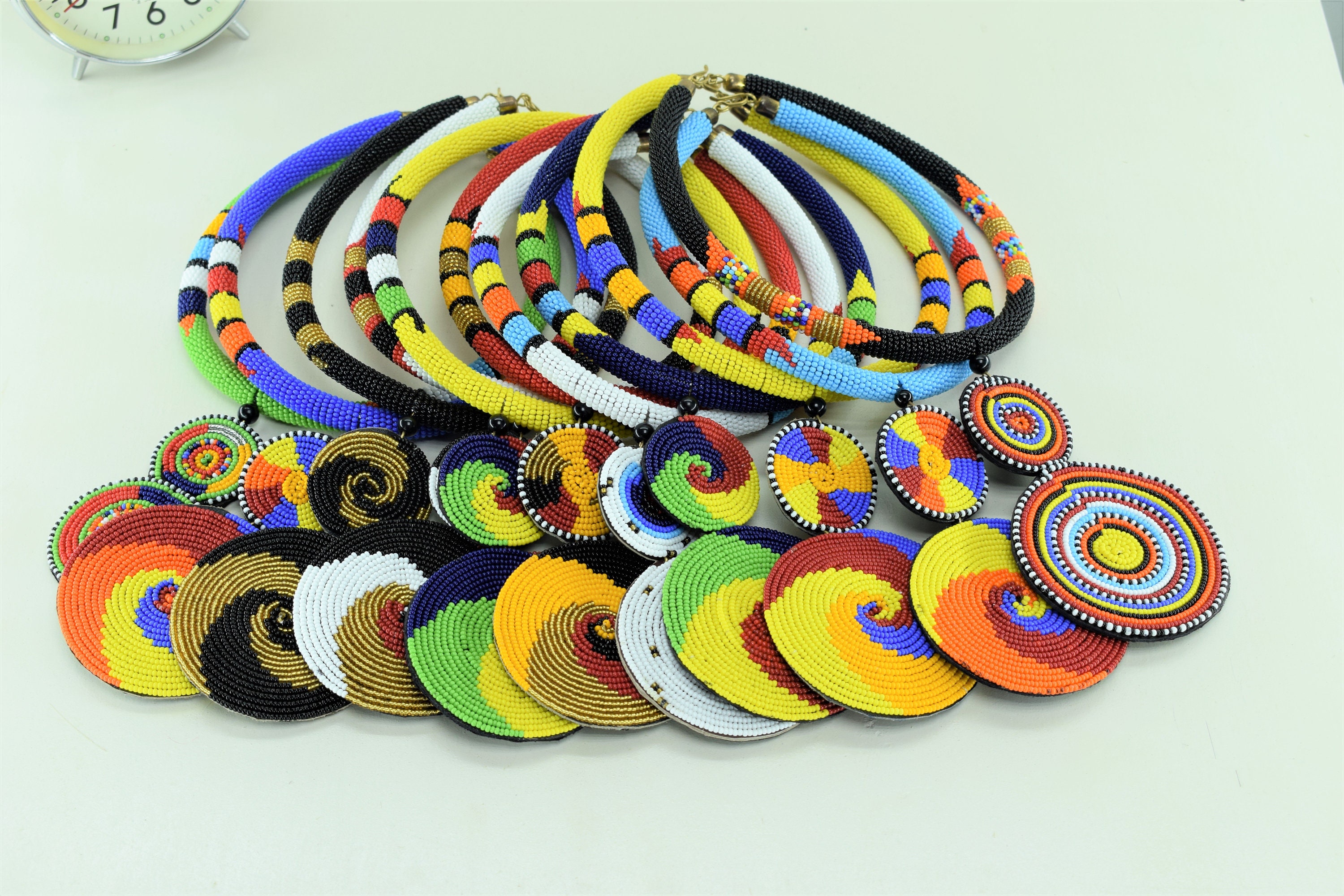 SALE, Set of 10, African Beaded Necklace, Wholesale Jewelry, Black ...