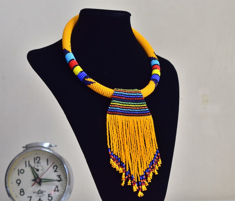 Handmade Maasai Beaded Necklace | Pineapple Orange Zulu Collar - Etsy