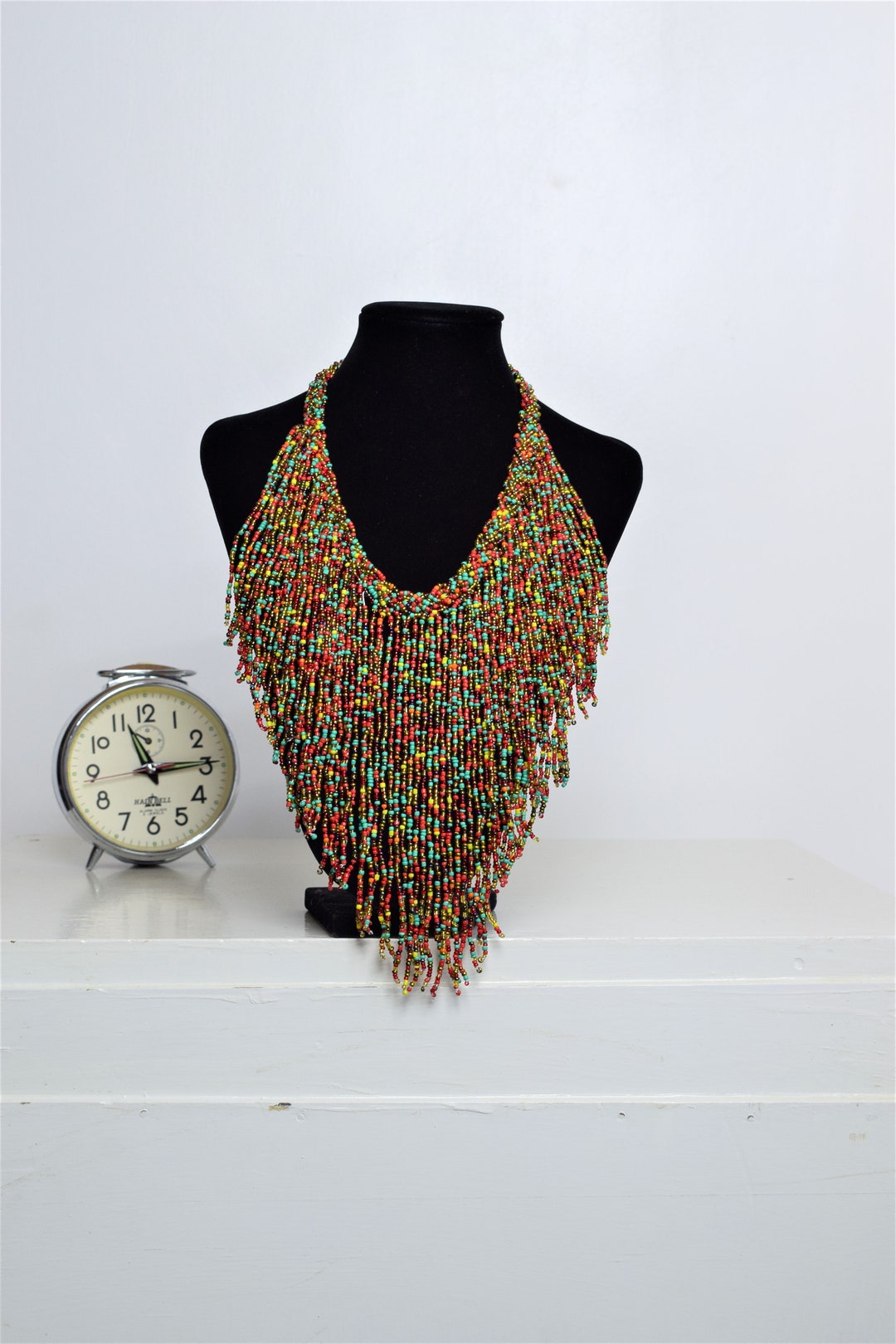 African Maasai Handmade Beaded Necklace tribal chunky multi-color ...