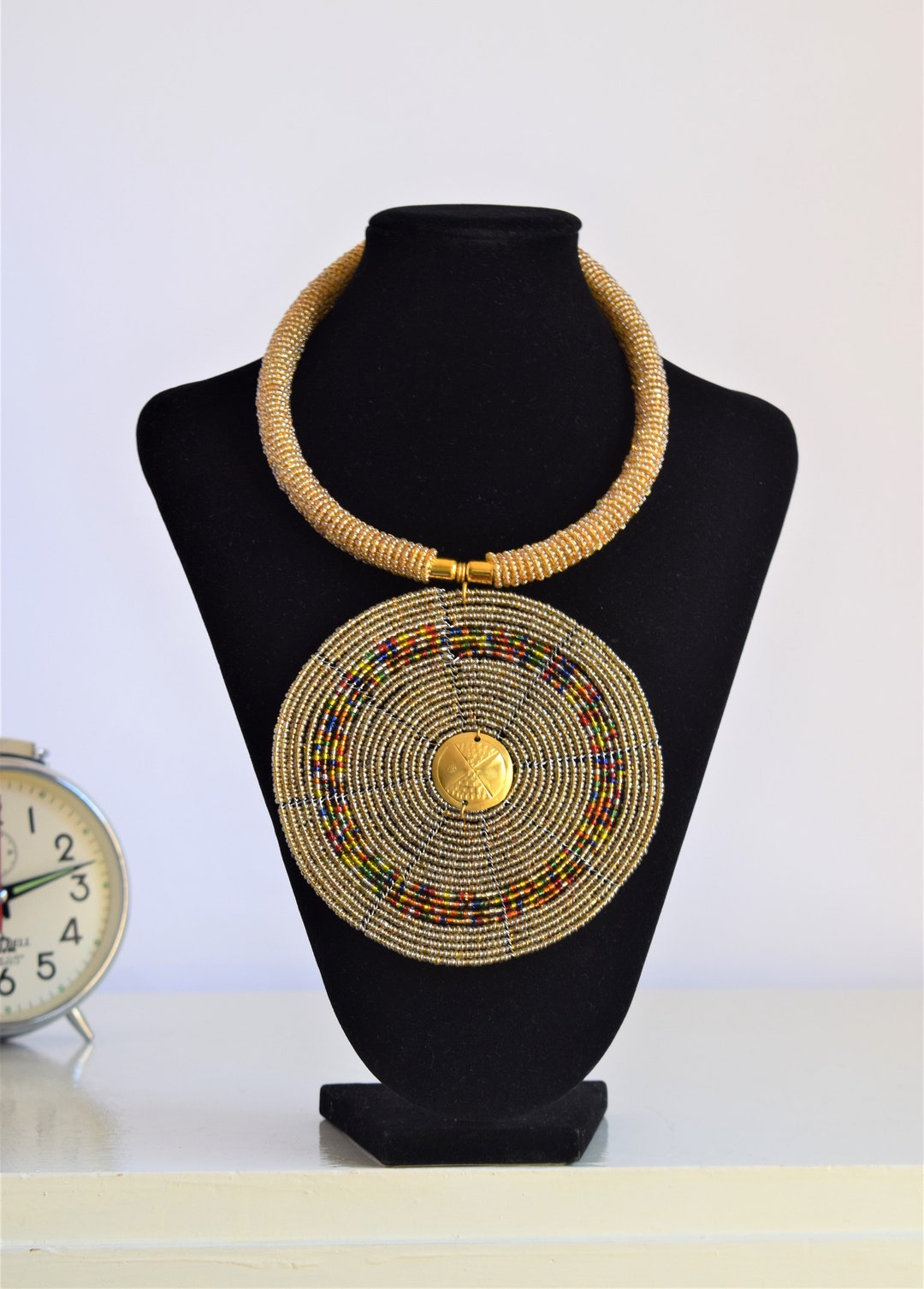 African Necklace |african Jewelry |handmade |beaded Necklace |beige ...