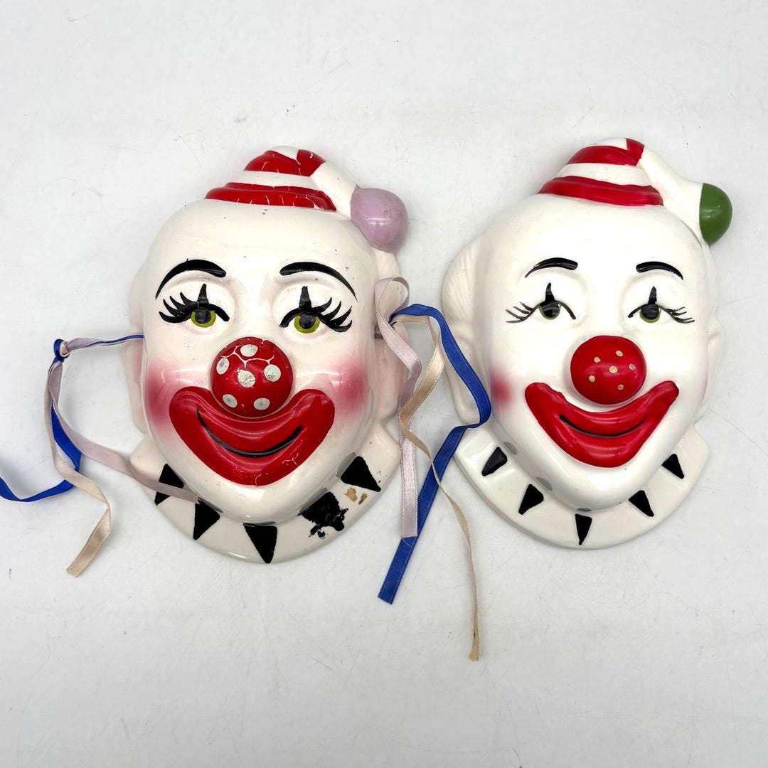 Set of 2 1990s Matching Polka Dot Nose Slouch Hat Clown Faces Glazed ...