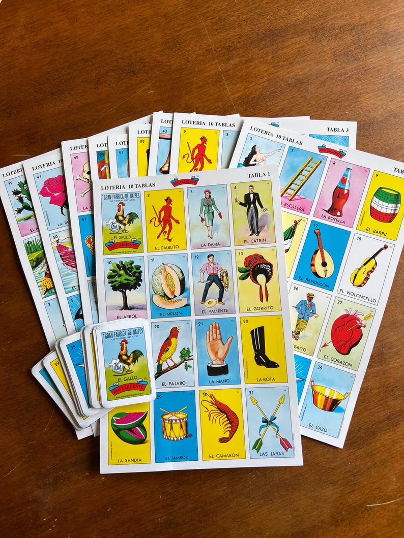 Traditional Original Mexican Loteria -set of 10 Large Playing Cards ...