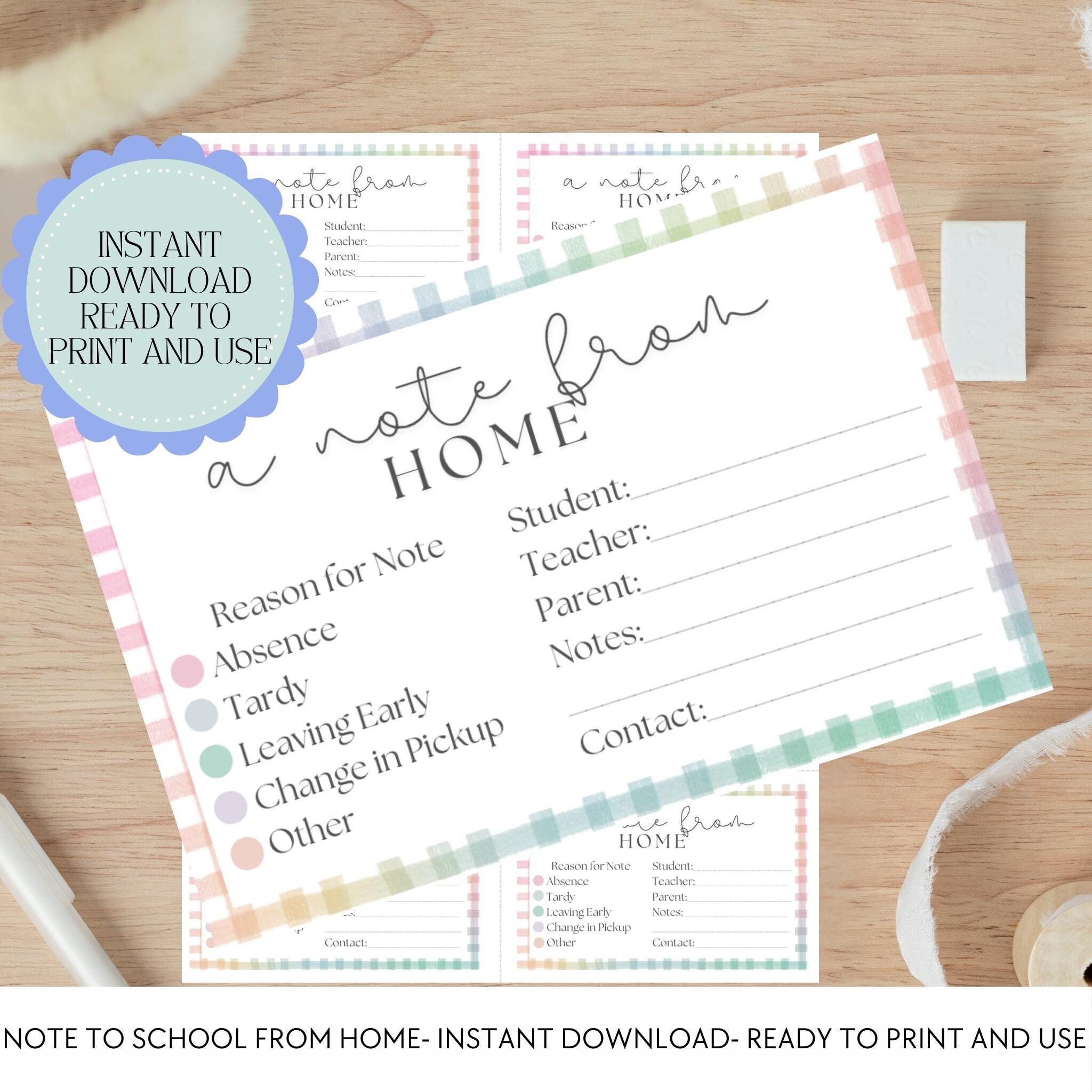 Parent Note to Teacher Printable: School Communication Card (instant ...