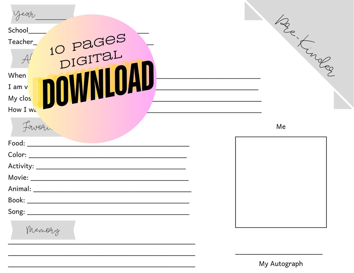 School Years Memory Box Pages: Printable Interview Template (digital ...