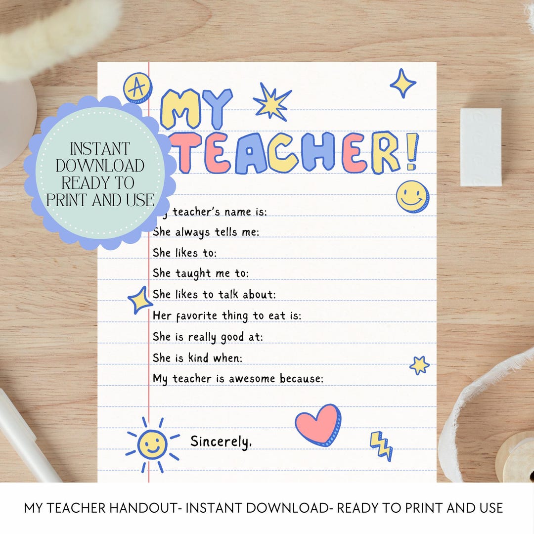 Printable Teacher Appreciation Letter | Fill-in-the-blank Teacher Gift ...