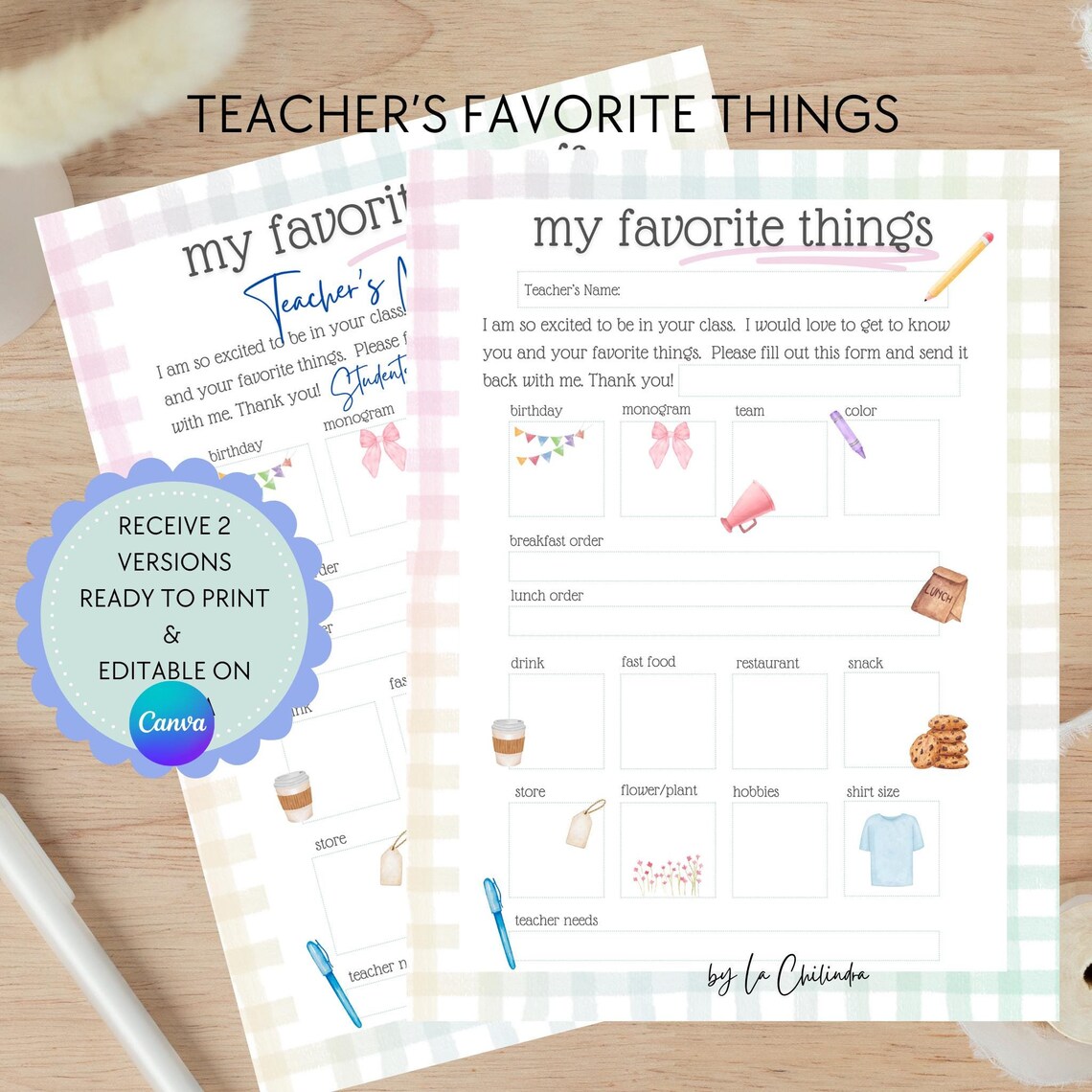 Teachers Favorite Things Printable, Teacher Survey, Favorite Things ...