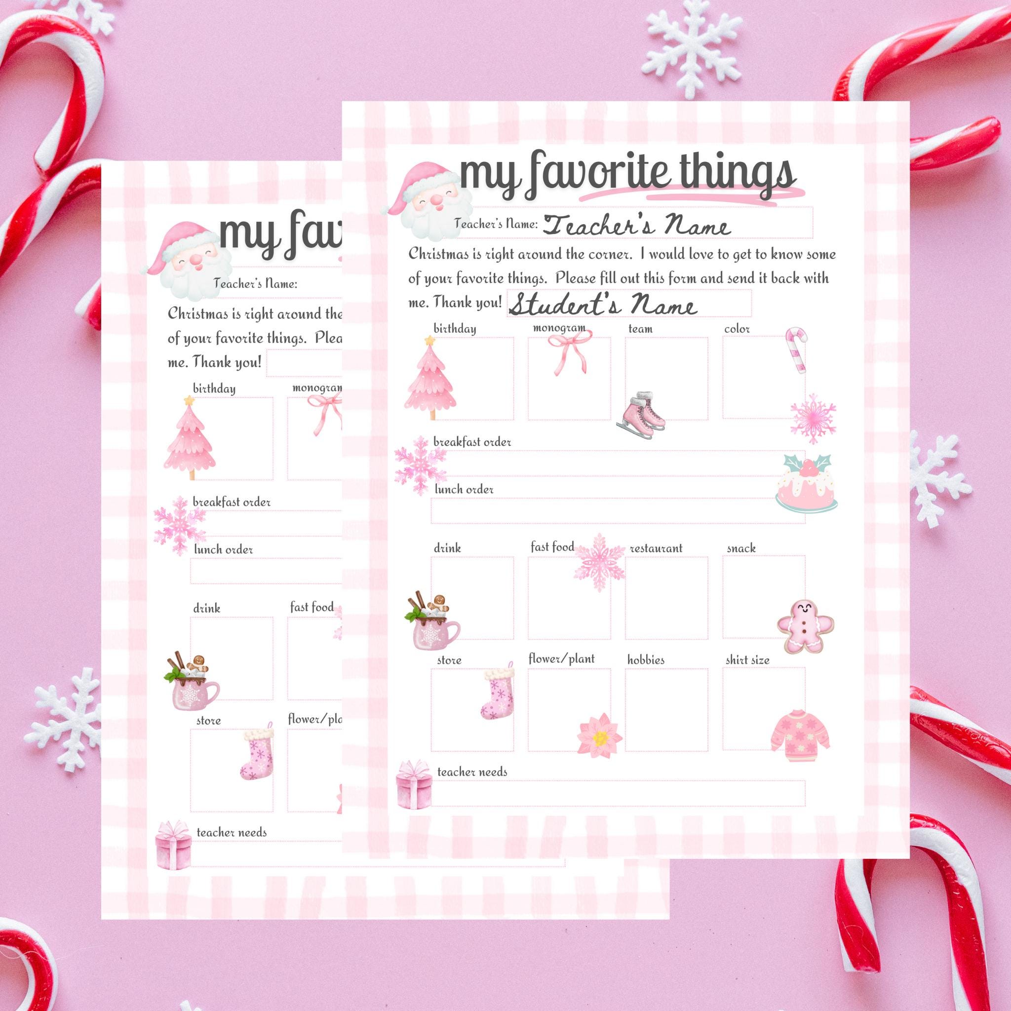 Teachers Favorite Things Printable, Christmas Teacher Gifts, Teachers ...