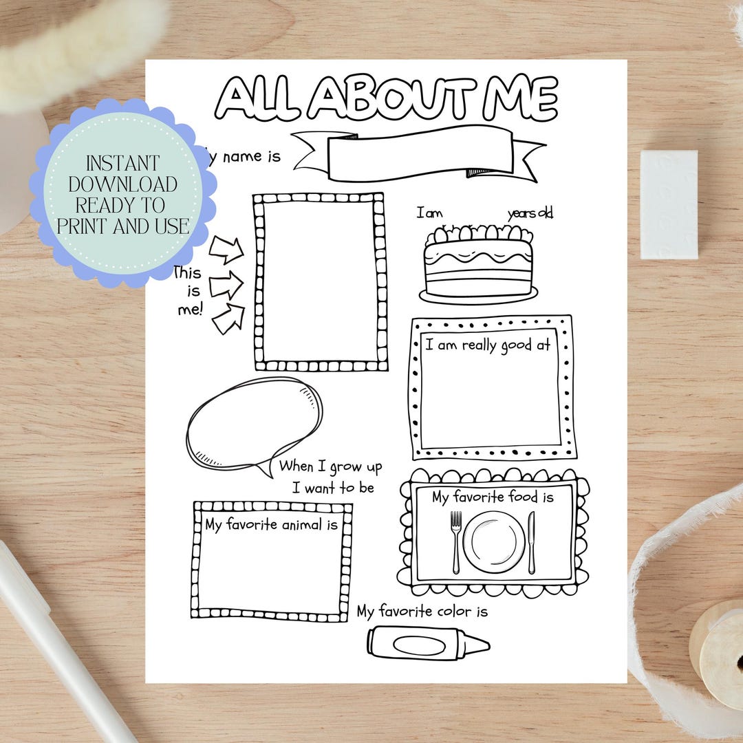 All About Me Worksheet: Kid Coloring Page, Get to Know Me (digital ...