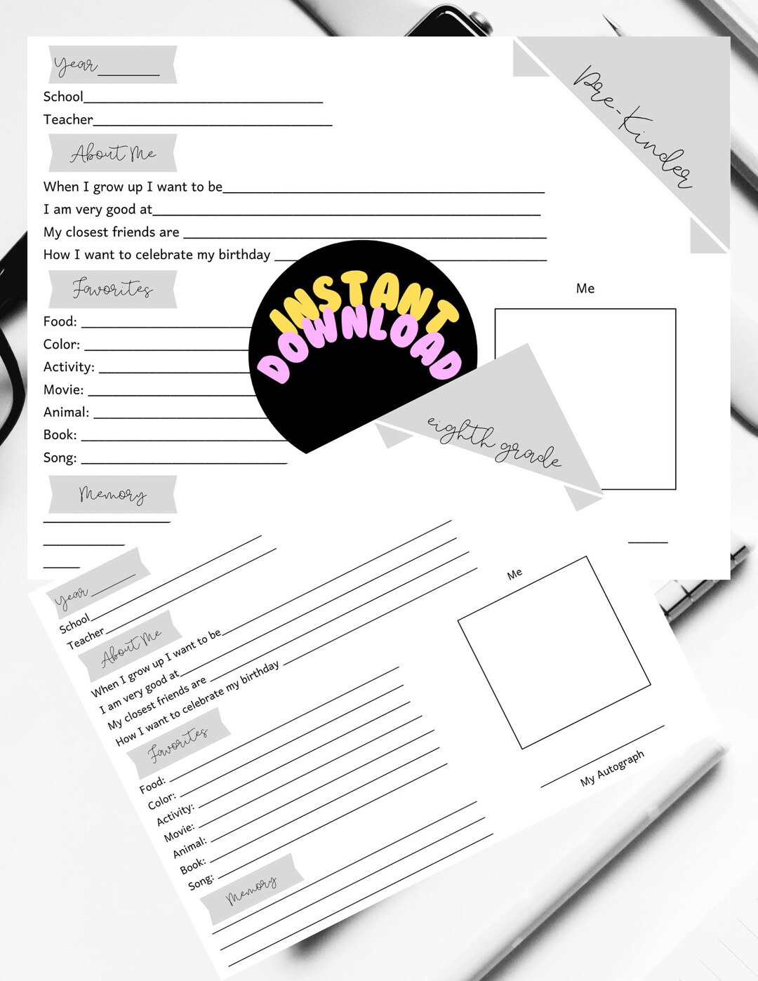 School Years Memory Box Pages: Printable Interview Template (digital ...