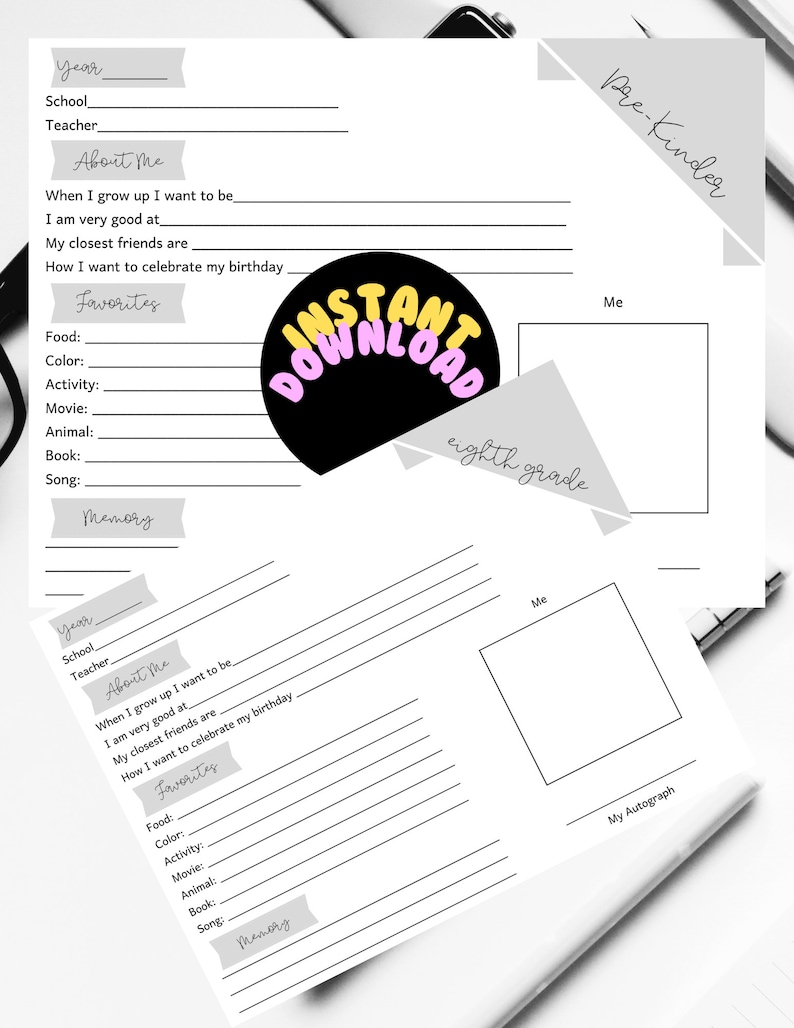 School Years Memory Box Pages: Printable Interview Template (digital ...