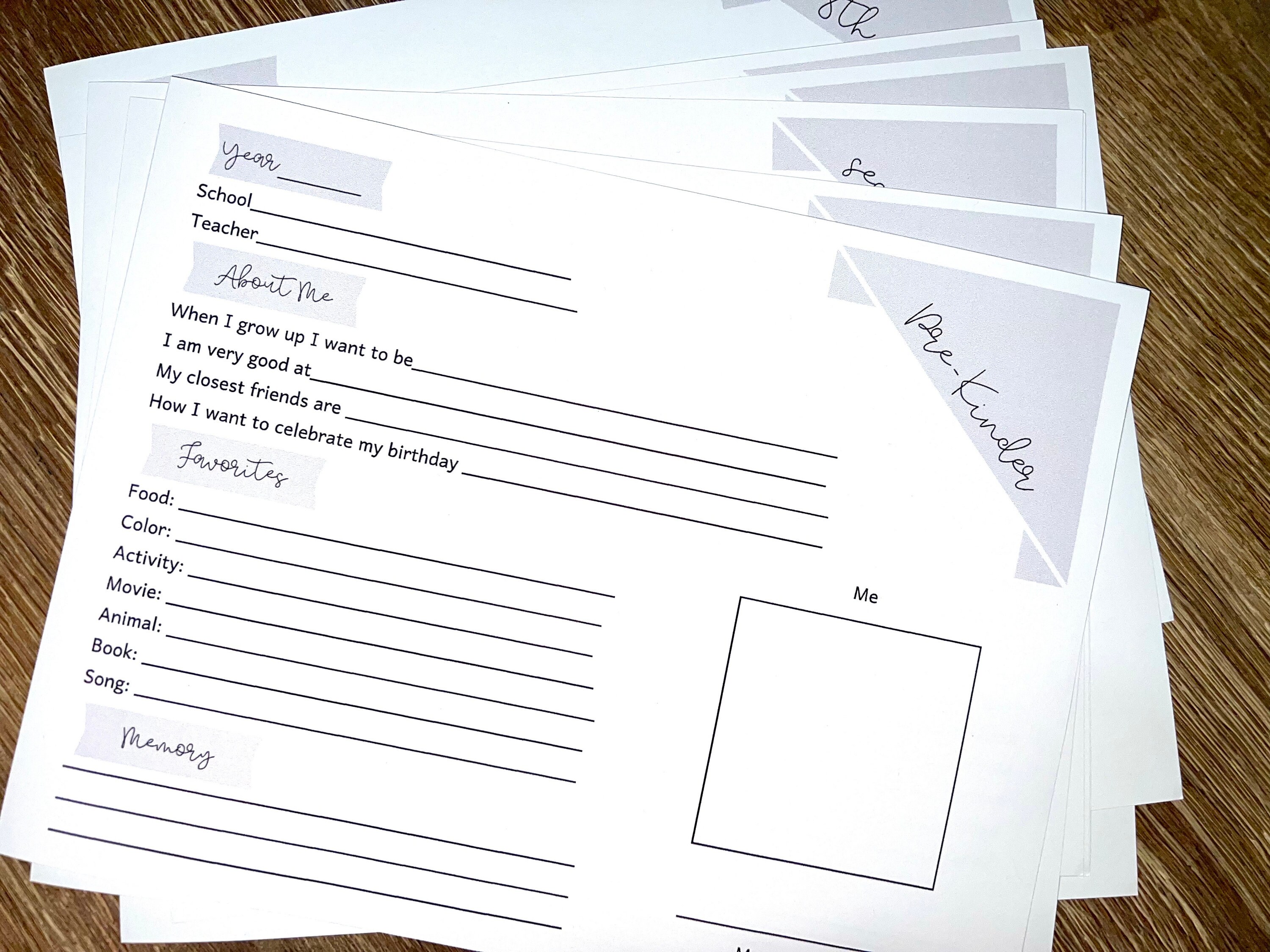 School Years Memory Box Pages: Printable Interview Template (digital ...