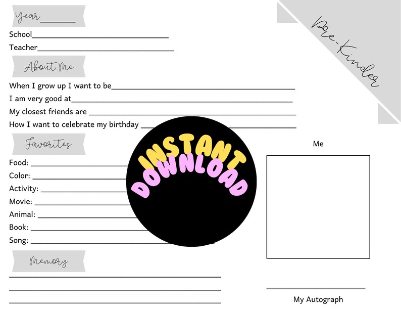 School Years Memory Box Pages: Printable Interview Template (digital ...