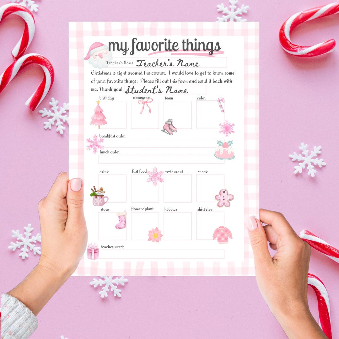 Teachers Favorite Things Printable, Christmas Teacher Gifts, Teachers ...