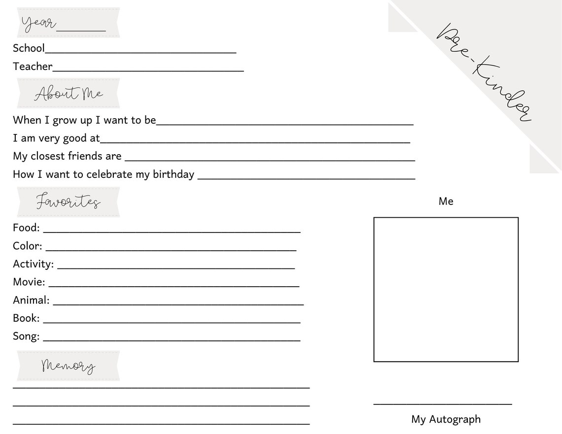 School Years Memory Box Pages: Printable Interview Template (digital ...