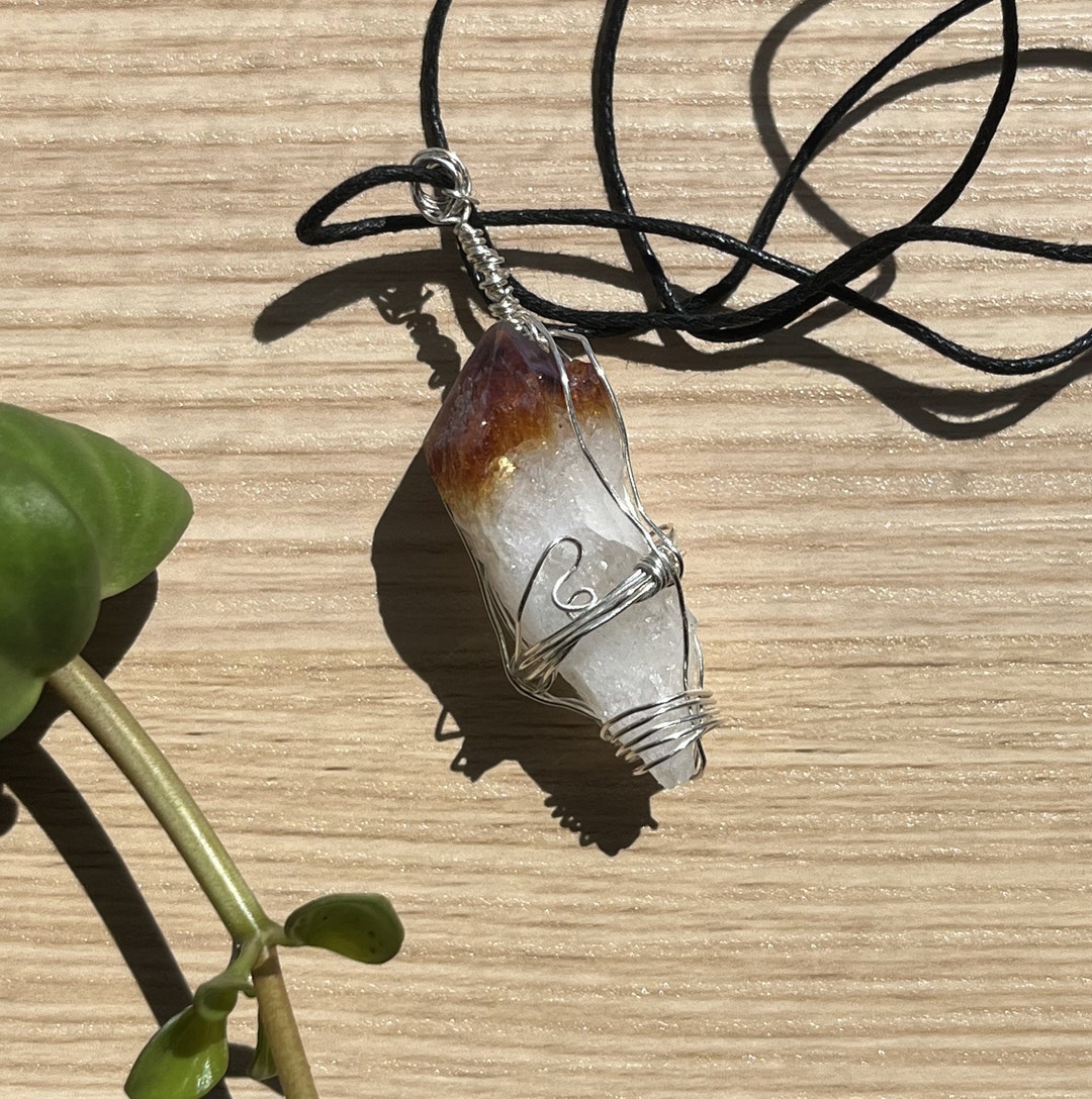Wire Wrapped Citrine Crystal Pendant or Necklace 1 Raw Citrine Crystal ...