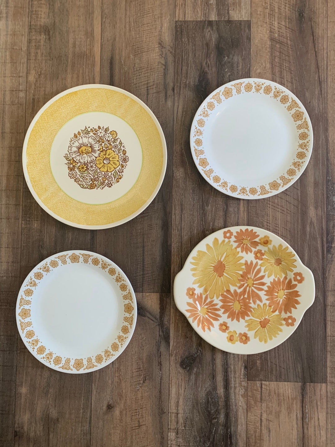 Vintage Yellow and Orange Floral Mismatched Plate Set//instant ...
