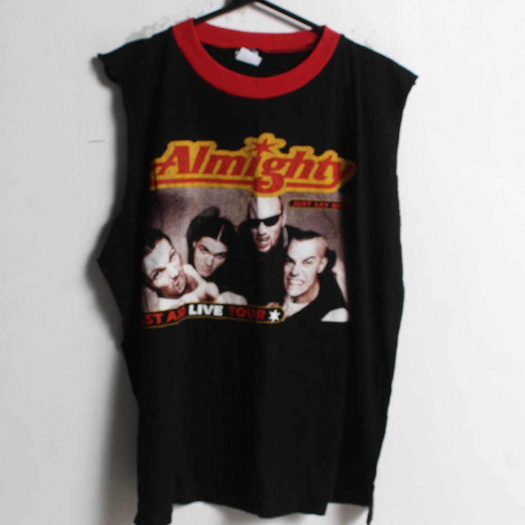 Vintage ALMIGHTY Just Say Goodbye Band Cut off T-shirt Black - Size XL ...