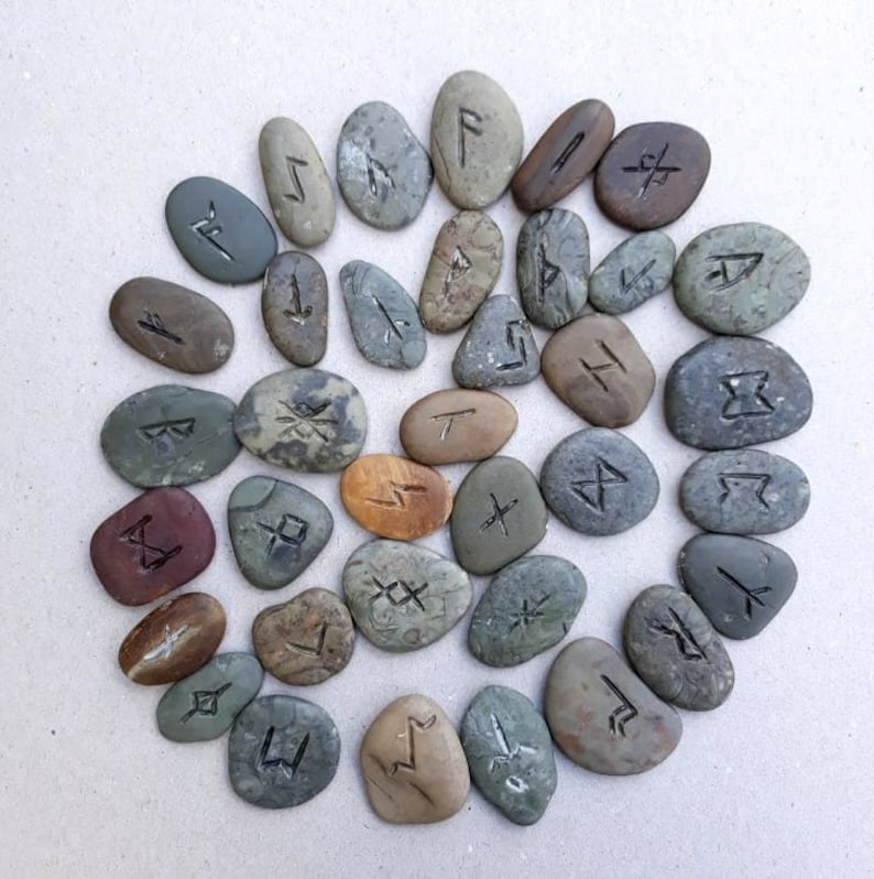 Engraved rune stones 36 pieces / rune stones set / baltic | Etsy